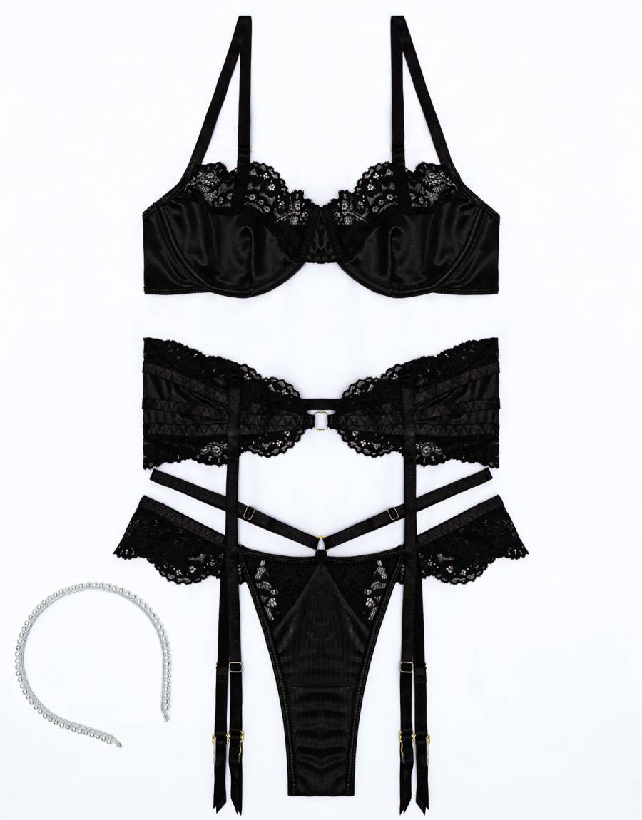 Σετ Σουτιέν Μπαλκονέ με Bandage Τιράντες και G-string Ρυθμιζόμενο | Lavalmore